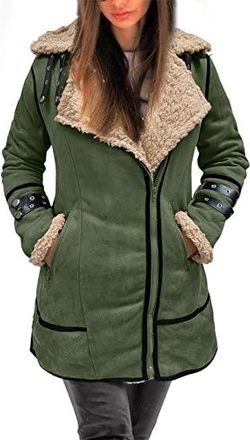 Generic 2026 Vestes pour femmes et hommes, grande taille, manteau dhiver &agrave; revers &agrave; manches longues, veste rembourr&eacute;e en peau de mouton &eacute;paisse, Vert, S