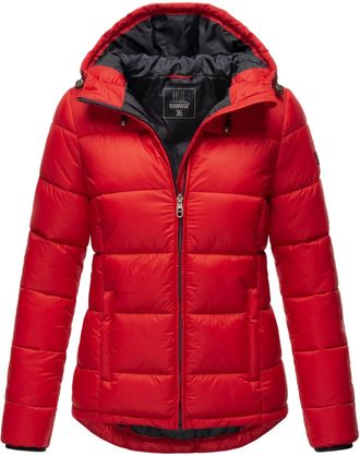 Marikoo Damen Steppjacke gesteppte Winterjacke mit Kapuze B927-Leand-Rot-Gr.34