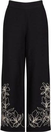 Vila Pantalon droit brod&eacute; &agrave; taille &eacute;lastiqu&eacute;e
