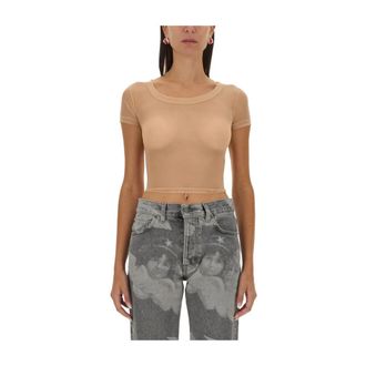 Fiorucci Besticktes T&uuml;ll-Crop-Top - - Tops - Damen - Beige - M