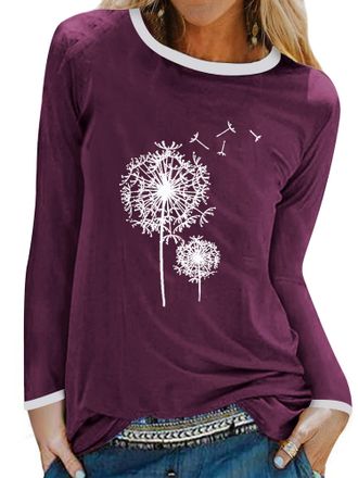 Dresswel Damen L&ouml;wenzahn Langarm T-Shirt Pusteblume Drucken Langarmshirt Herbst Bluse Tops Oberteile