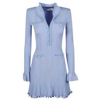 Self Portrait Femme, Robes, Bleu, Taille: 42 FR Pearl Trim Knit Mini Dress