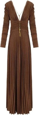 Elisabetta Franchi Femme, Robes, Brun, Taille: 44 FR Robe de Soir&eacute;e Tapis Rouge en Jersey Lurex avec Collier