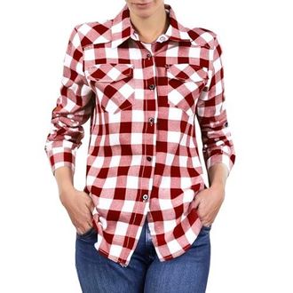 Generic T-shirt pour femme - D&eacute;contract&eacute; - Plaid - Manches longues - Coupe ample - Pour le printemps, lautomne, le quotidien, le campus et lext&eacute;rieur, rouge, 
