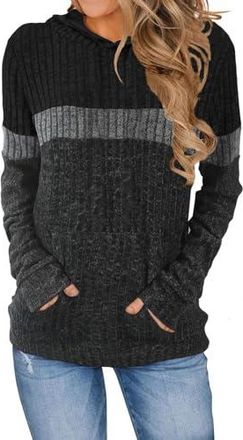 EUDOLAH Sweat a Capuche Femme D&eacute;tente Patchwork Poches Gilets et Sweats Veste matelass&eacute;e Femme Pulls(M,Noir)