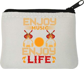 Generic Enjoy Music Enjoy Life Gitarren-Kopfhörer-Logo, Neopren-Geldbörse, 10 x 11 cm, Weiß
