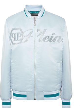Philipp Plein Satin Bomber Jacket Logo Strass