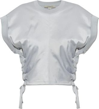 AllSaints Femme, Blouses et Chemises, Bleu, Taille: 42 FR Mira Cropped Satin Drawcord T-Shirt