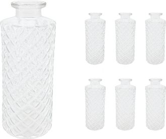 Relaxdays Vasen 6er Set, Rautenmuster, Vintage, Glas, HxD: 13 x 5 cm, Minivasen Tischdeko, kleine Dekovasen, transparent