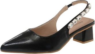 Generic Escarpins &agrave; bout pointu ferm&eacute; pour femme avec bride de cheville et strass, Noir, 38.5 EU