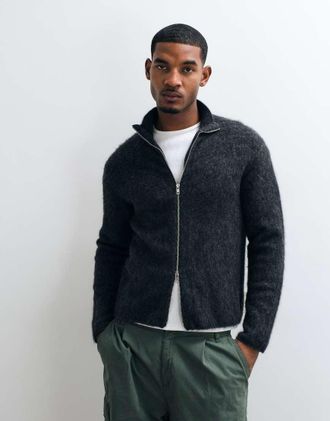 Weekday gilet zipp&eacute; premium en m&eacute;lange alpaga et laine gris fonc&eacute; chin&eacute;