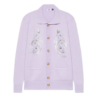 GCDS Gcds, Femme, Pulls, Violet, Taille: 36 FR Cardigan Fleurs