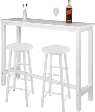 Woltu Bartisch Set mit 2 Barhockern, 3-teilige Essgruppe mit K&uuml;chenst&uuml;hlen, Esstisch & 2 Hockern aus Metall & Holz f&uuml;r K&uuml;chen Wohnzimmer, Wei&szlig;