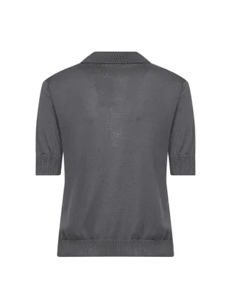 Blanca Vita Womens Polo Shirt Grey Silk Knit Tops