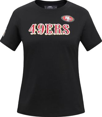 Pro Standard Womens NFL San Francisco 49Ers Classic Chenille Kurzarm Slim T-Shirt Schwarz S