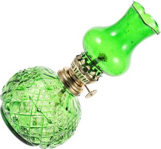 Cabilock Retro Petroleumlampe Vintage Glas &Ouml;llampe mit Verstellbarem Docht Gr&uuml;n Nostalgische Kerosinlampe Praktische Dekorative Innenraumbeleuchtung