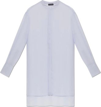 Emporio Armani Femme, Blouses et Chemises, Bleu, Taille: 34 FR Mandarin Collar Shirt