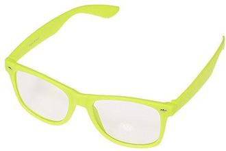 Miobo Lunettes de soleil style r&eacute;tro ann&eacute;es 1980 avec cornes ou verre transparent Noir, Verre transparent jaune fluo, Taille unique
