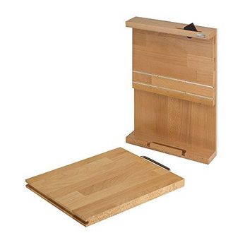 Arte Legno Artelegno 39 Magnetischer Messerblock Bologna mit integriertem ge&ouml;ltem Schneidebrett, massives Buchenholz, naturlackiert, 11,8 x 2,95 x 18,7