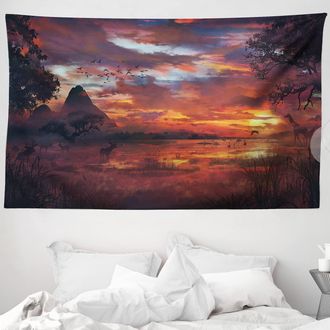 Abakuhaus Landschaft Wandteppich und Tagesdecke, Safari Wild Forest aus Weiches Mikrofaser Stoff Waschbar ohne Verblassen Digitaldruck, 230 x 140 cm, Orange Sch