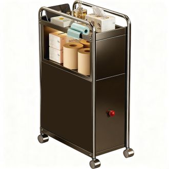 Generic Schmaler Rollwagen 20cm Boden Aus Karbonstahl mit 360°-Universalrädern 3-stufige Badezimmeraufbewahrung für Küche Büro Badezimmer Wäscherei, Enge Stel