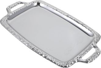 DOITOOL Großes Silbernes Vintage Metall Serviertablett mit Griffen Langlebige Aufbewahrungsplatte für Küche und Esszimmer Leichtes Dekoratives Tablett für Kaf