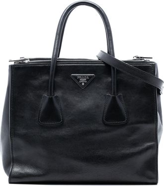 Prada Black Glace Calf Twin Pocket Satchel
