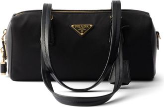Prada Mittelgroße Tote Bag aus Re-Nylon und Leder - Schwarz