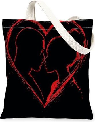 Generic Sac fourre-tout romantique en toile de Saint-Valentin pour faire du shopping, 33 x 38,1 cm, motif couple afro-am&eacute;ricain, mariage, sac d&eacute;picerie r&eacute;util