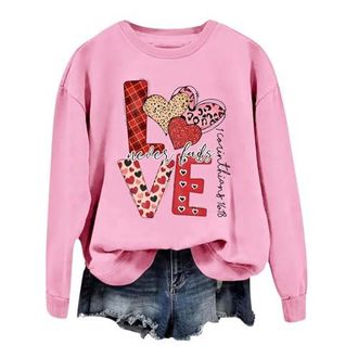 Generic Pull sans capuche imprim&eacute; coeur pour la Saint-Valentin 2026, rose, XXL