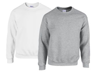 Gildan Herren Fleece Crewneck Sweatshirt Style G18000 Hemd, Blickdicht,1x Weiss + 1x Sportgrey + 1x HL Kauf Notizblock, 3XL