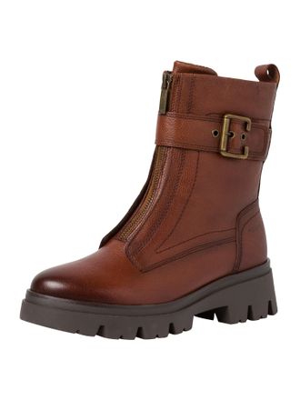 Tamaris COMFORT Damen Stiefeletten ohne Absatz aus Leder mit Reißverschluss Comfort Fit, Braun (Cognac), 39 EU