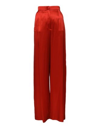 Dolce & Gabbana Womens Red Satin High Waist Wide Leg Pants Silk