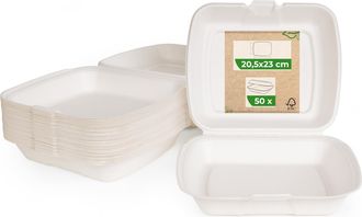 Love Nature Ökologische Menübox 1 Geteilt 50 Stück - Einweggeschirr Zuckerrohr - Menübox Einweg - Take Away Verpackung - To Go Verpackungen Essen