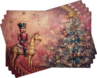 Generic Nussknacker-Weihnachts-Tischsets, 4er-Set, Vintage-Tischsets f&uuml;r Winteressen, waschbares dekoratives Tuch f&uuml;r festliche Innen- und Au&szlig;enbereich, 45,7 