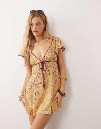 Free People Backroads - Robe courte virevoltante &agrave; motif pissenlits et fleurs-Multicolore