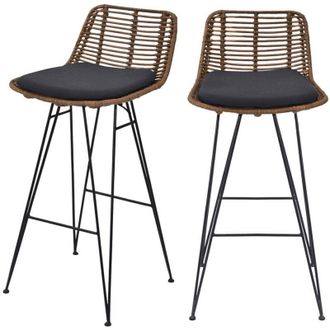 DRAWER Lot de 2 chaises de bar design en rotin H67cm - Bois fonc&eacute; - Capurgana