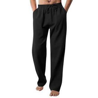 Generic Pantalon d&eacute;contract&eacute; en coton pour homme, pantalon de plage, pantalon de yoga, pantalon de jogging &eacute;lastique avec cordon de serrage, pantalon de surv&ecirc;