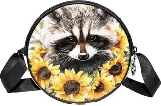 Generic Petit sac &agrave; bandouli&egrave;re circulaire pour femme, motif tournesols laveurs, sac &agrave; dos &agrave; bandouli&egrave;re avec fermeture &eacute;clair, bretelles r&eacute;glables, sac &agrave; mai