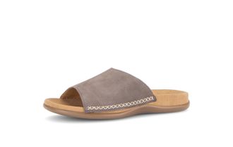Gabor Pantolette GABOR, Damen, Gr. 37, braun (taupe), Nubukleder, Basic, Schuhe Pantolette, Sommerschuh, Schl&uuml;pfschuh mit Kontrastn&auml;hten, Topseller