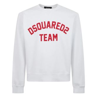 Dsquared2 Wei&szlig;e Baumwoll-Sweatshirt mit rotem Team-Print - - Sweatshirts & Hoodies - Herren - Wei&szlig; - XL
