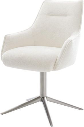 DELIFE Esszimmerstuhl Alja-Flex mit Armlehnen Fu&szlig;kreuz Edelstahl Boucl&eacute; Soft Beige 360&deg; drehbar Wippfunktion Taschenfederkern