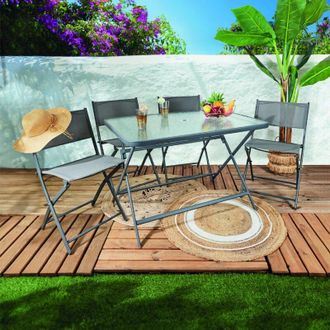 The Home Deco Factory The Home Deco Factory - Table de jardin en m&eacute;tal et verre tremp&eacute; Formentera 110 x 70 cm