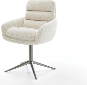 DELIFE Drehstuhl Abelia-Flex mit Armlehnen Teddystoff Beige Fußkreuz Graphit 360° drehbar Wippfunktion, Esszimmerstühle