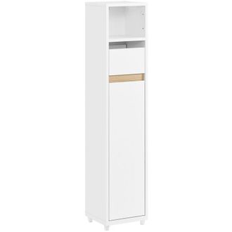 SoBuy SoBuy Badm&ouml;bel f&uuml;r schmale R&auml;ume - Kompaktes Regal mit verstellbarem Fach und Schublade f&uuml;rs Badezimmer - WC-M&ouml;bel aus Holz, Wei&szlig;, 20x20x96 cm