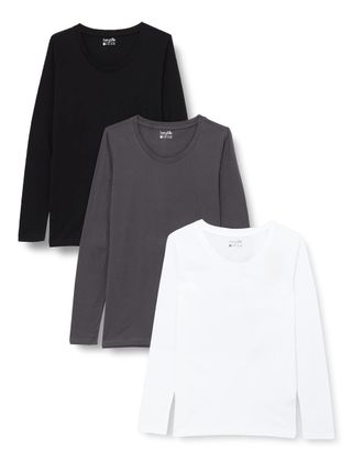 Berydale Damen BD159 Langarmshirt, Schwarz/Anthrazit/Weiß (3er Pack), XS