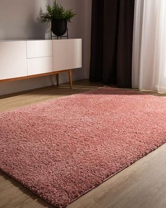 benuta Basic Tapis Poil Long Sohari - Rose 120x170 cm - Lavable - Minimaliste - Doux - pour Chambre, Couloir, Salle &agrave; Manger - Compatible avec Chauffage au S