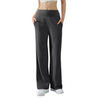 Generic Pantalon de yoga taille haute &agrave; jambes larges avec poches, pantalon d&eacute;contract&eacute; doux et extensible &agrave; enfiler, pantalon respirant, pantalon de gym et d