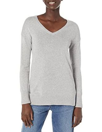 Amazon Essentials Pull Tunique Léger À Manches Longues Et Col En v (Disponible En Grande Taille) Femme, Gris Clair Chiné, XXL