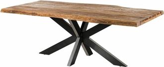 Massivmoebel24 Table à manger 220x100 en bois de Sheesham sablé naturel pied central anthracite brillant FREEFORM 5